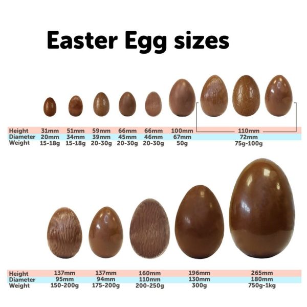 Easter Egg Sizes - Brooklands Confectionery